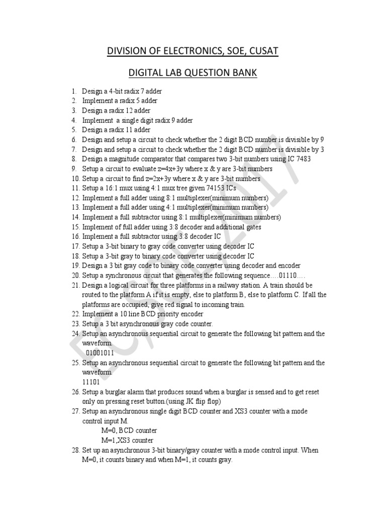 DE LAB Question Bank | PDF | Binary Coded Decimal | Electronics