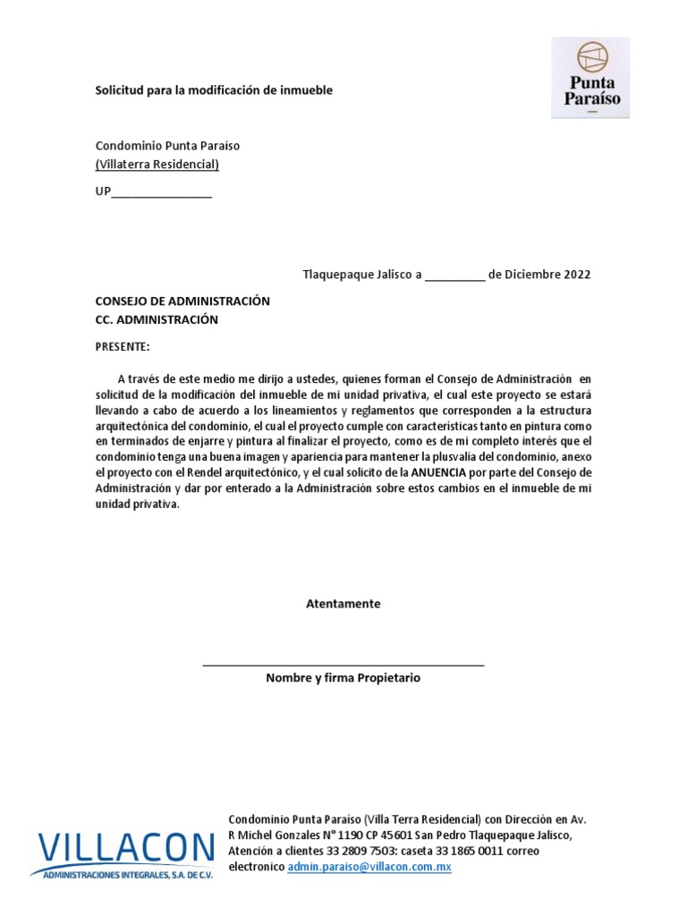 Solicitud para Modificacion de Inmubles | PDF