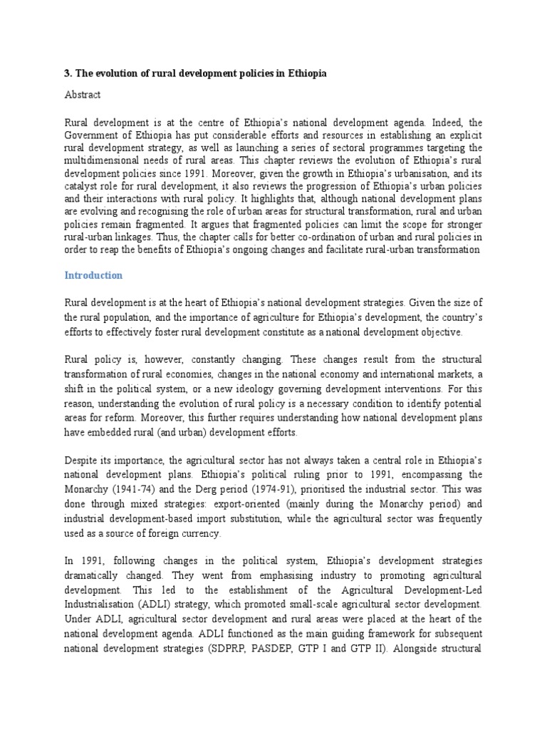 The Evolution of Rural Development Policies in Ethiopia | PDF | Social ...