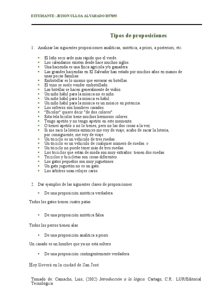 Tarea Tipos Proposiciones Jeison Ulloa | PDF