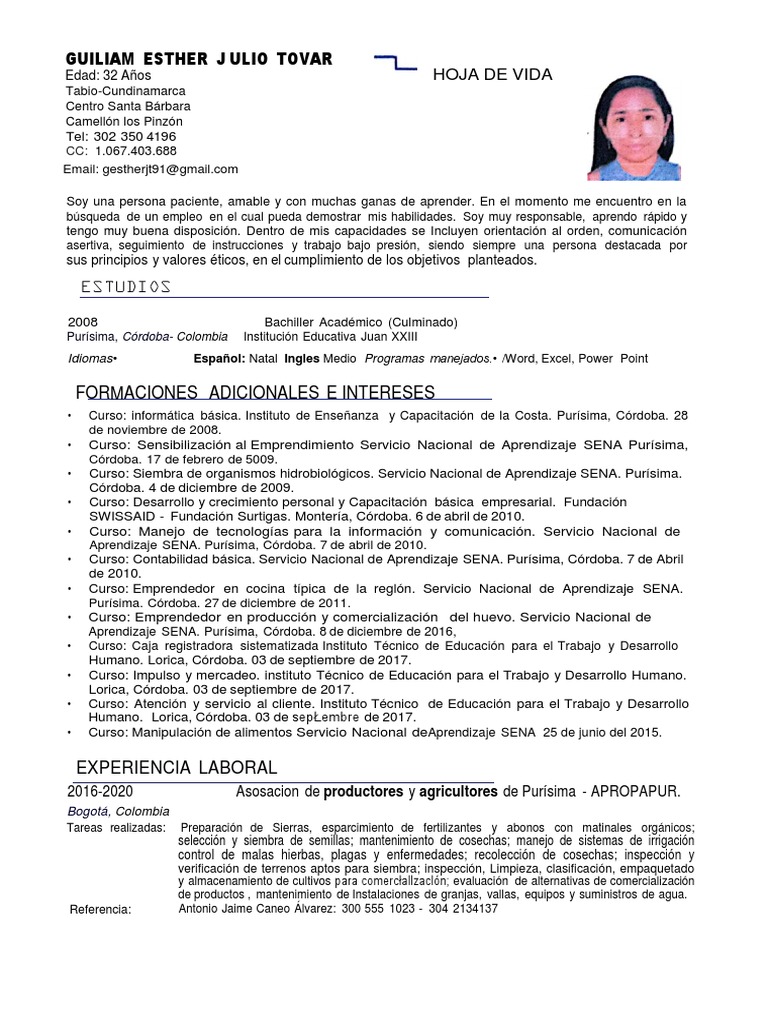 Hoja de Vida Esther | PDF