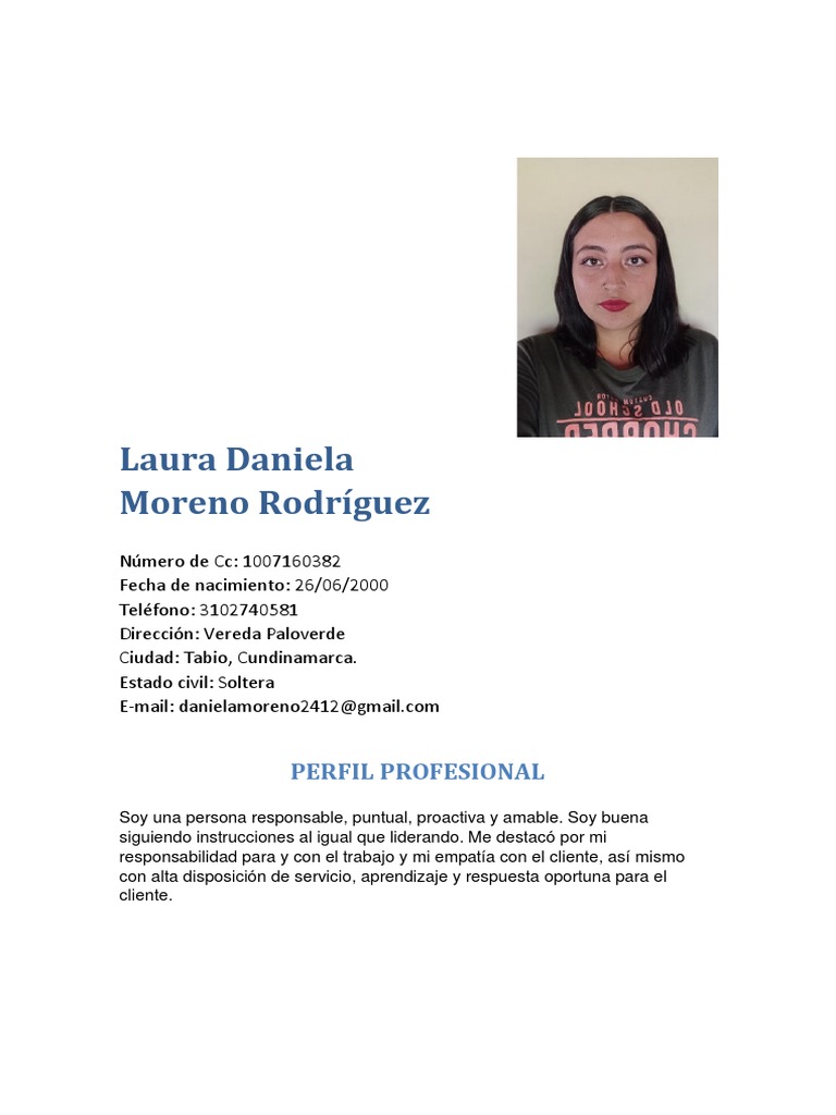 Laura Daniela M Hoja de Vida | PDF