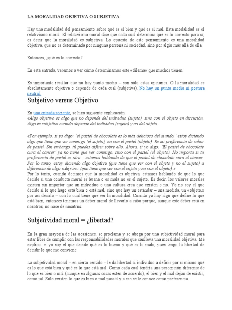 La Moralidad Objetiva o Subjetiva | PDF | Moralidad | Verdad