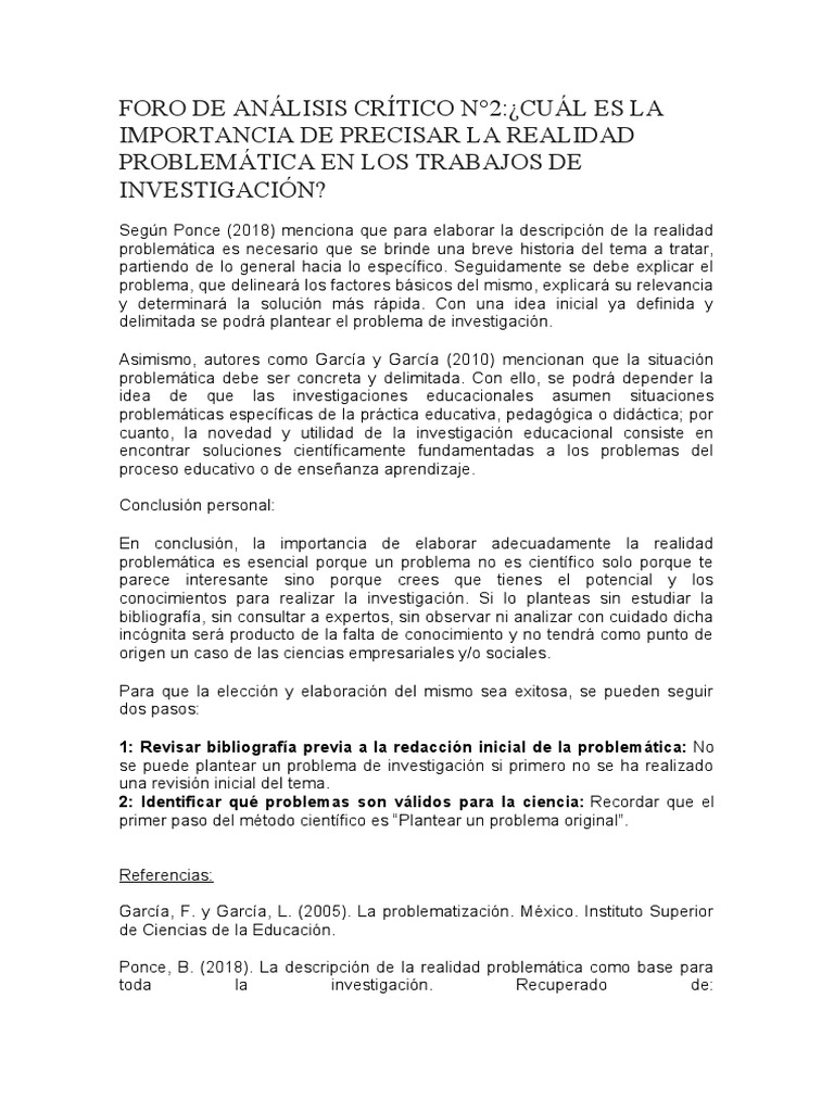 Foro de Análisis Mic 2 Realidad Problematica | PDF