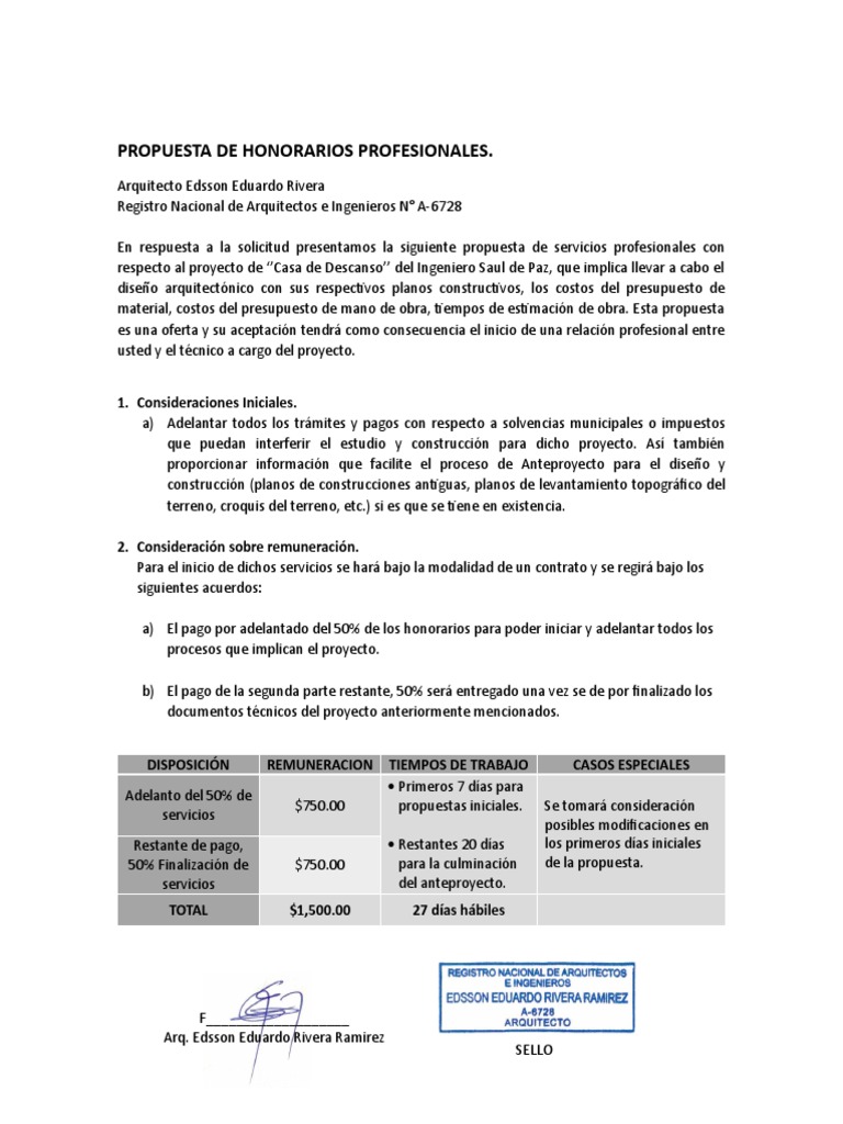 Propuesta de Honorarios Profesionales | PDF