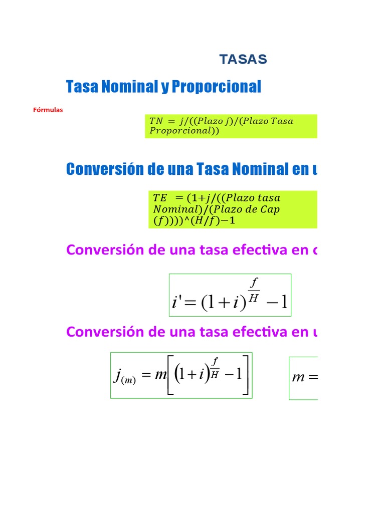 Fórmulas de Tasas Nominales y Efectivas | PDF | Sectores Economicos ...