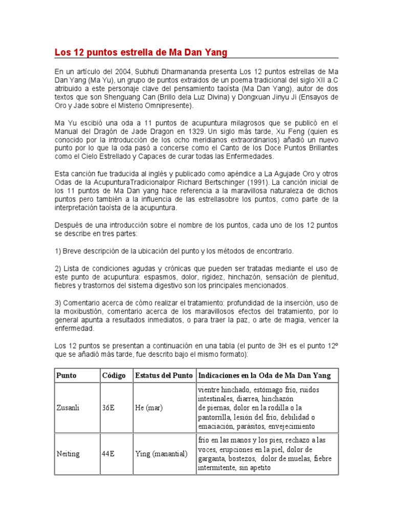 12 Puntos Estrella de Ma Dan Yang | PDF | Acupuntura | Sistema nervioso