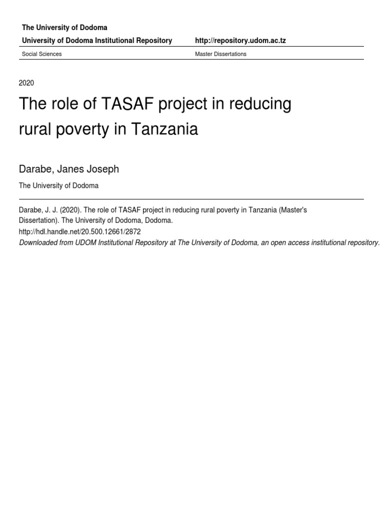 CONTRIBUTION OF TASAF IN REDUCING POVERTY IN RURAL AREAS TANZANIA | PDF