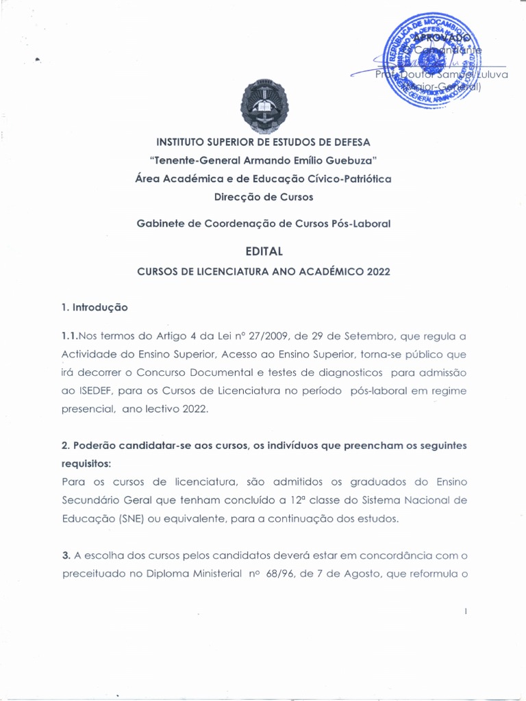 Isedef Edital Licenciaturas 2022 | PDF