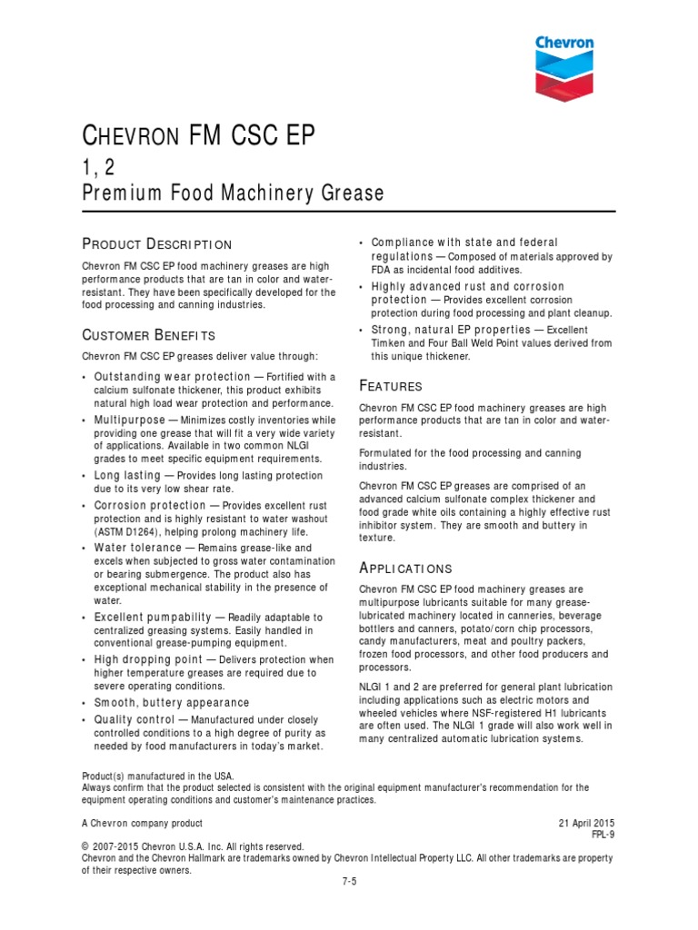 FICHA TECNICA DE GRAS SANITARIA Chevron-Fm-Csc-Ep | PDF | Viscosity | Bearing (Mechanical)