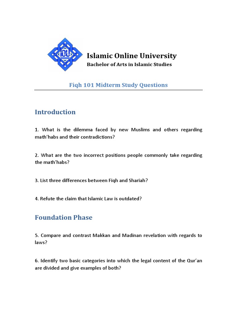 Fiqh_101_Midterm_Study_Questions | PDF