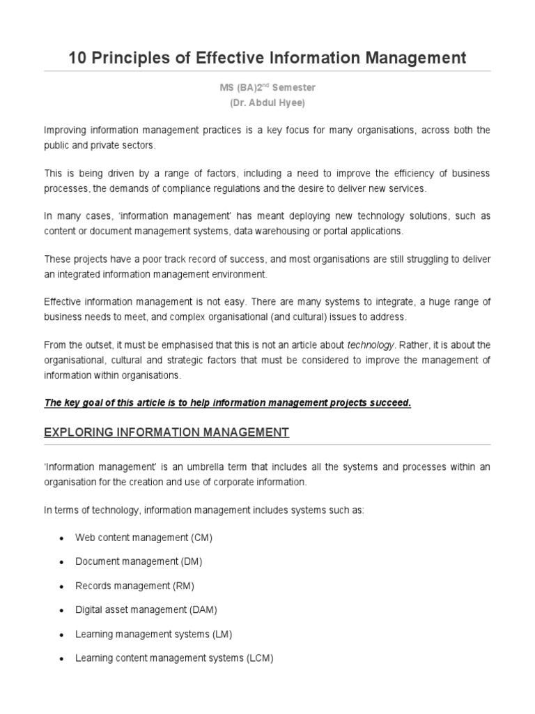 3-10 Principles of Effective Information Management | PDF | Information ...