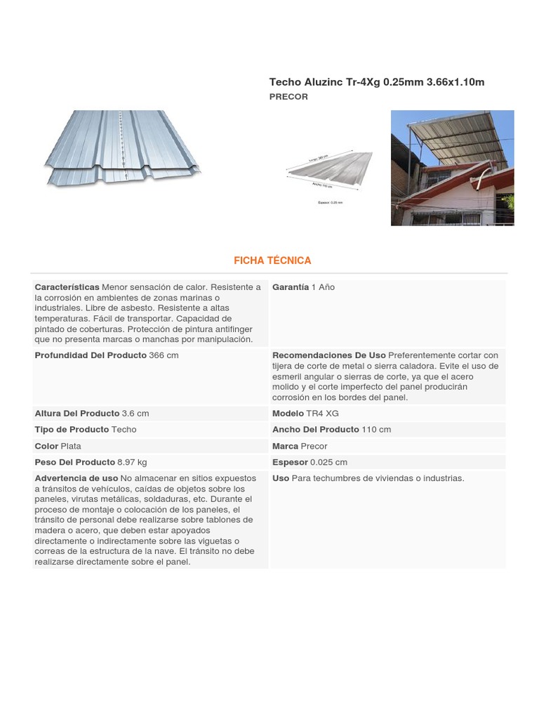 Techo Aluzinc Tr-4Xg 0.25mm 3.66x1.10m PRECOR | PDF