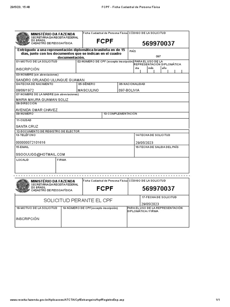 FCPF - Ficha Cadastral de Persona Física | PDF