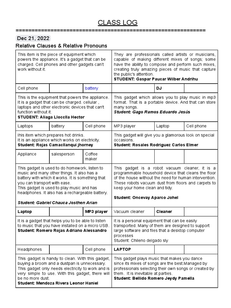 English IV Class Log - Sis 4-B1 | PDF | Vacuum Cleaner