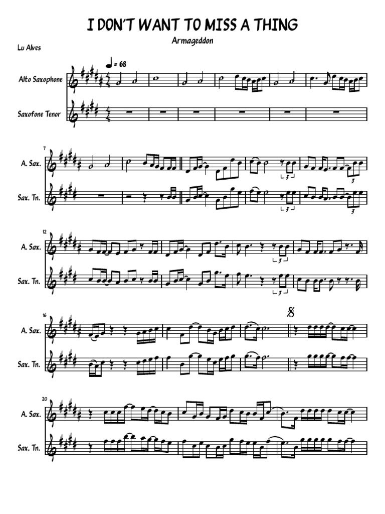 I Don't Want To Miss A Thing - Sax Alto e Tenor | PDF | Tenor Saxophone ...