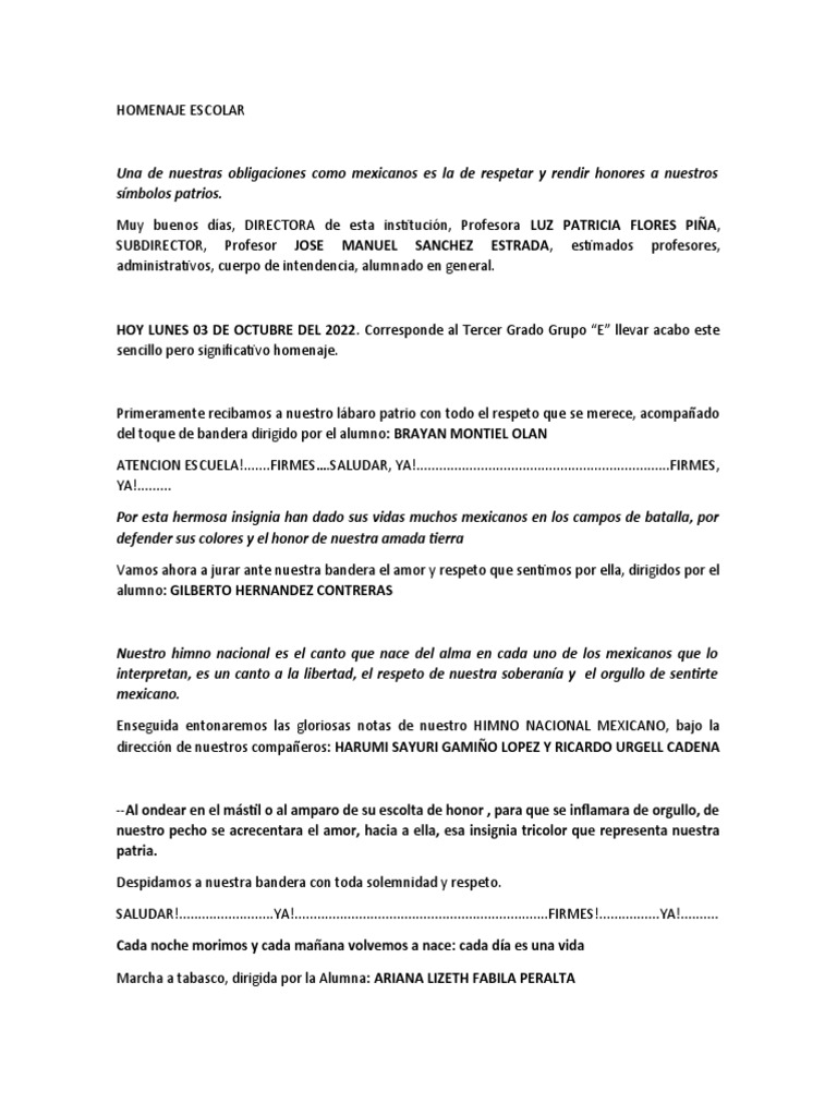 Homenaje Escolar | PDF Homenaje Escolar | PDF