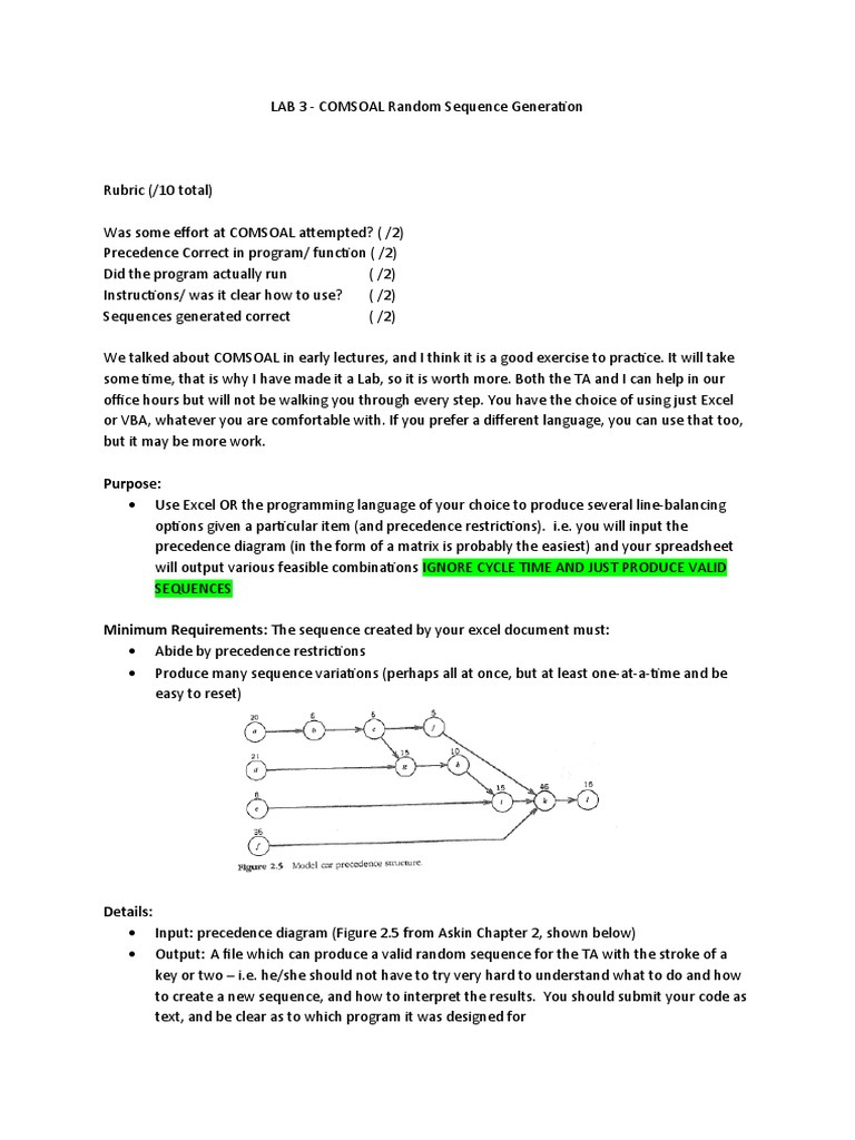 Lab Assignment 3 - COMSOAL Random Sequence Gene | PDF | Microsoft Excel | Computer Programming