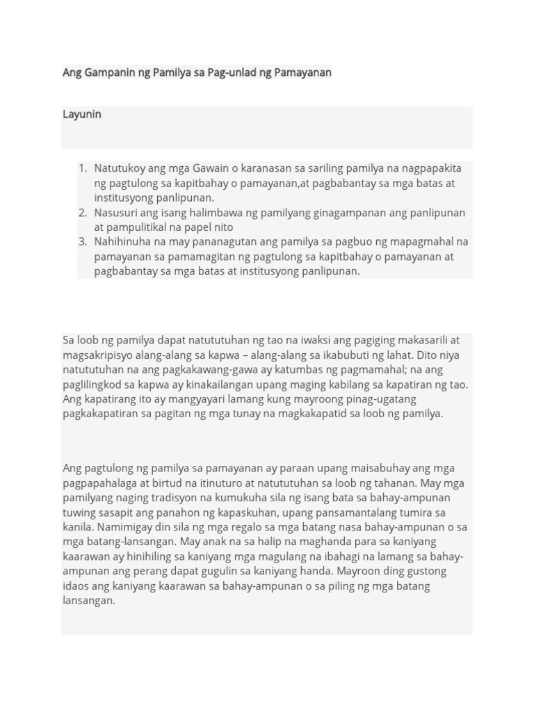 Ang Gampanin ng Pamilya sa Pag | PDF