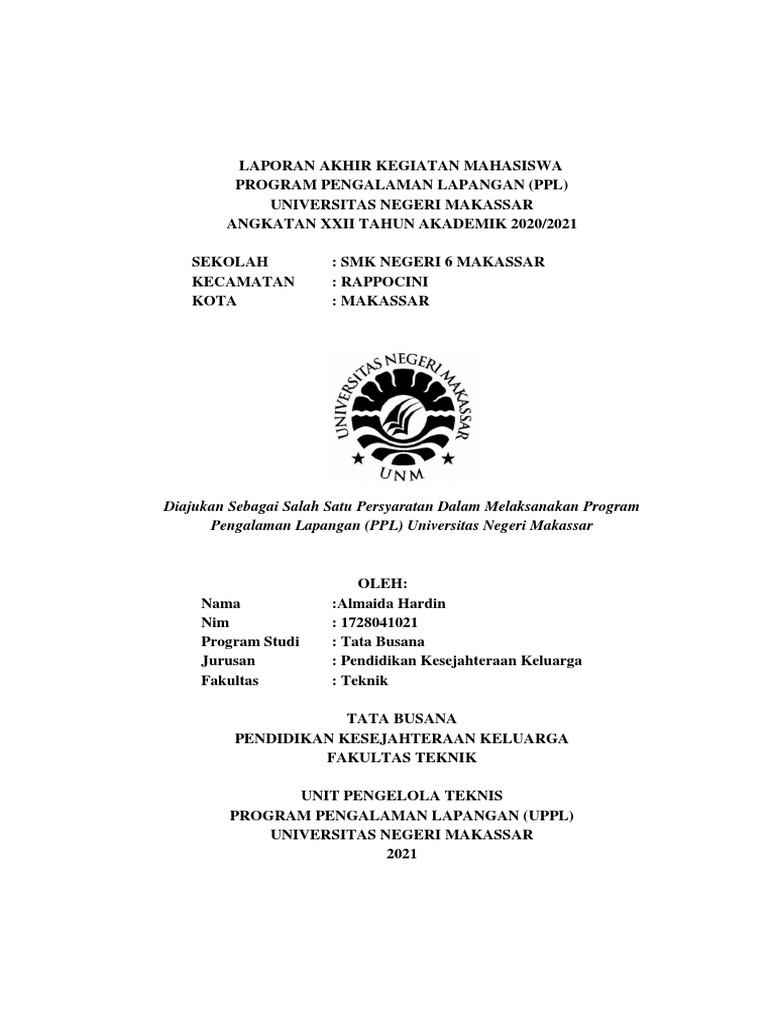 Laporan Individu KKN-PPL Almaida Hardin SMKN 6 Makassar | PDF