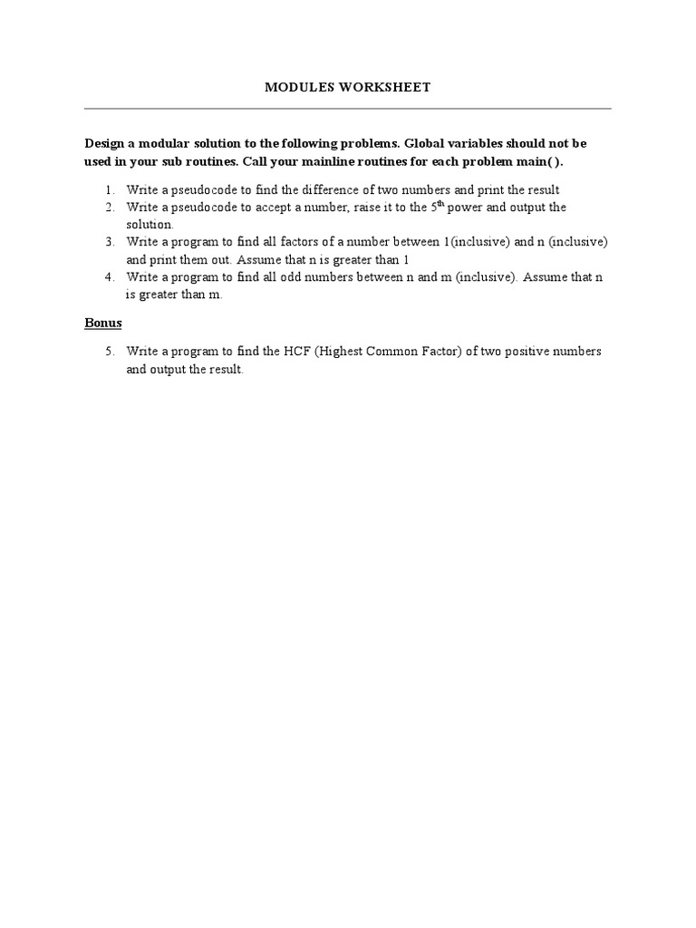 Modules Worksheet | PDF