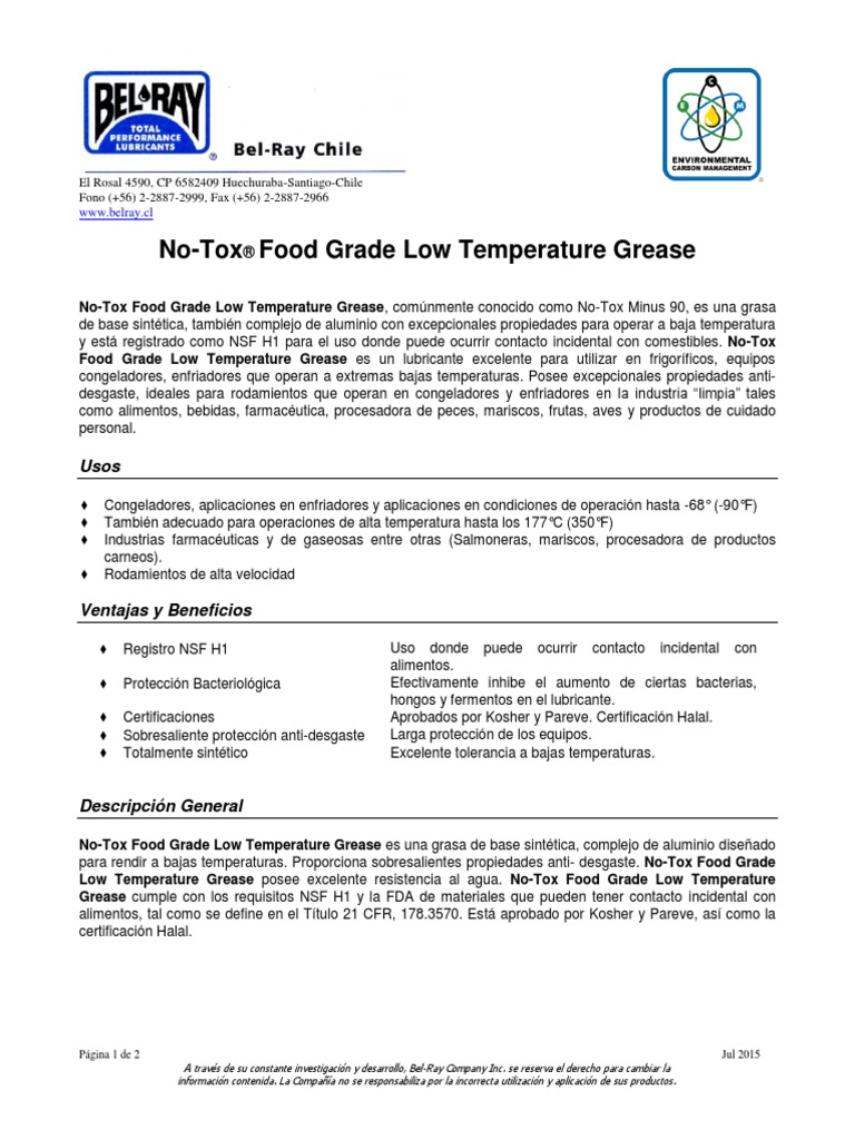 Bel Ray NLGI 1 Grasa Grado Alimenticio | PDF | Alimentos | Comida y bebida