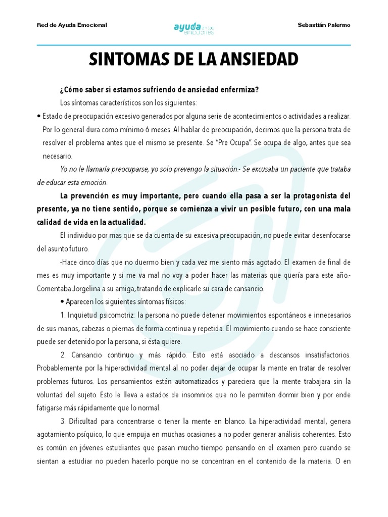 Sintomas de La Ansiedad | PDF