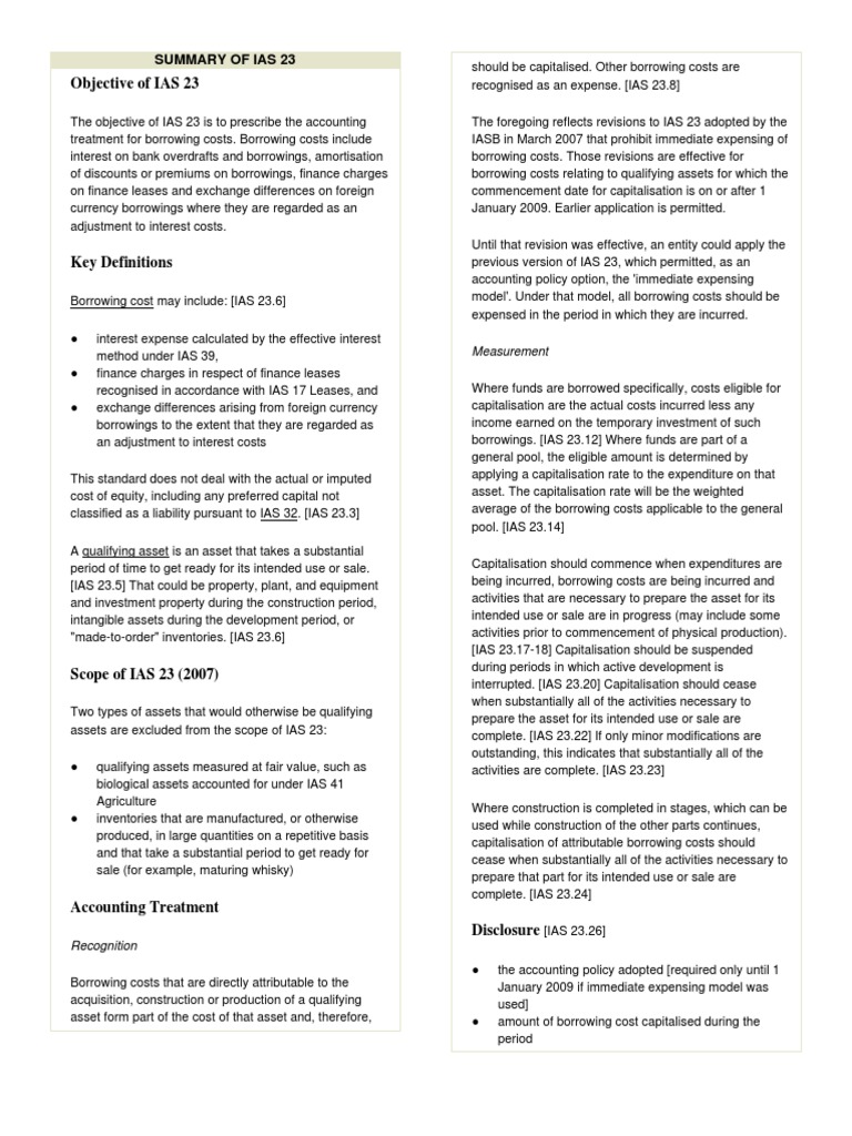 Summary of Ias 23 Borrowing Costs | PDF