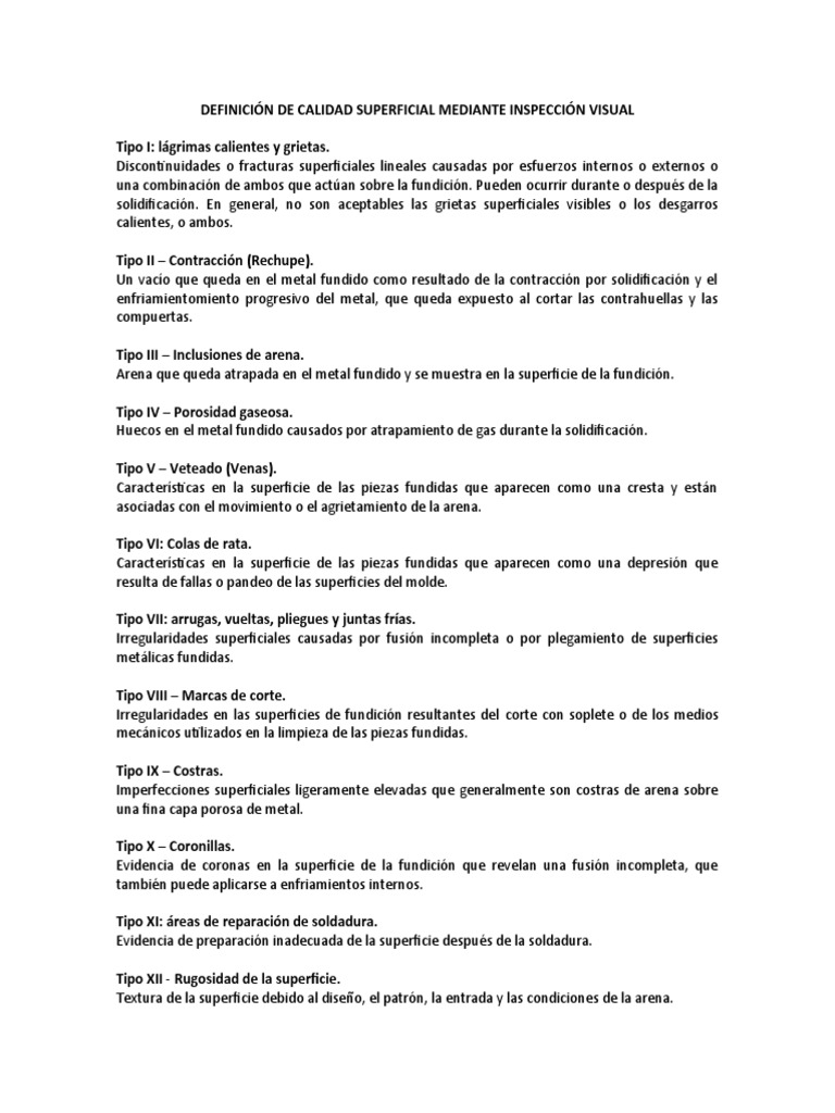 Definición de Calidad Superficial en Fundición | PDF | Fundición ...
