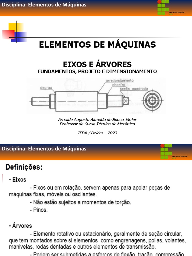 06 Slides Sobre Eixos e Árvores | PDF | Estresse (Mecânica) | Flexão (Física)