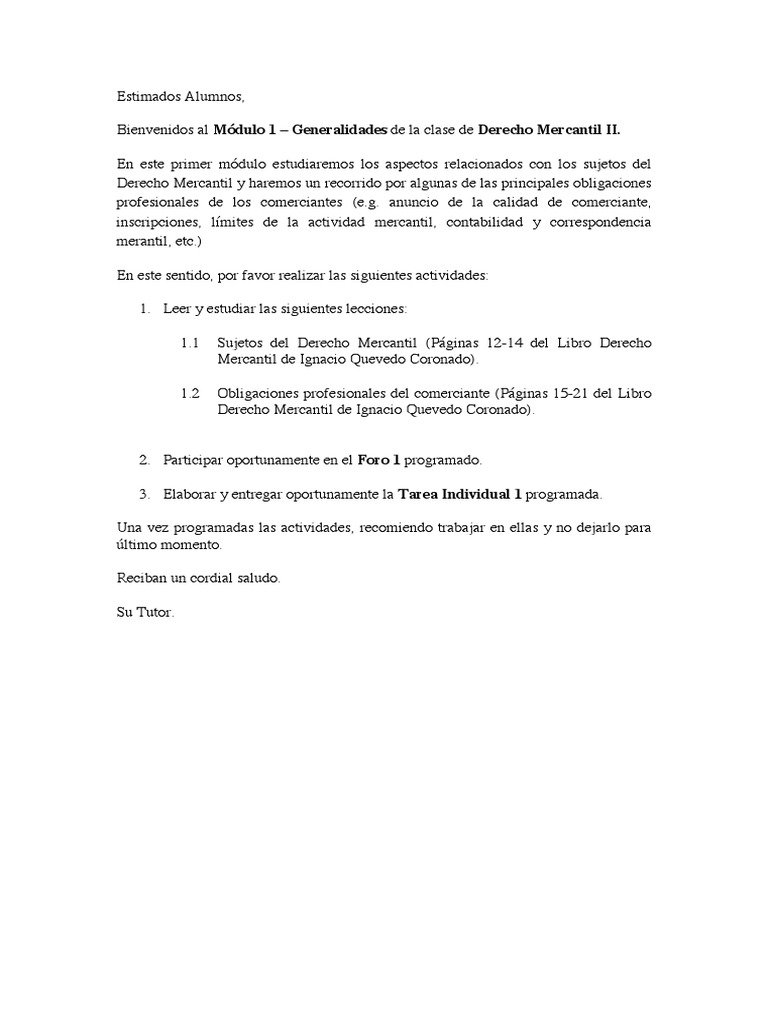 Introduccion Modulo 1 Derecho Mercantil II | PDF