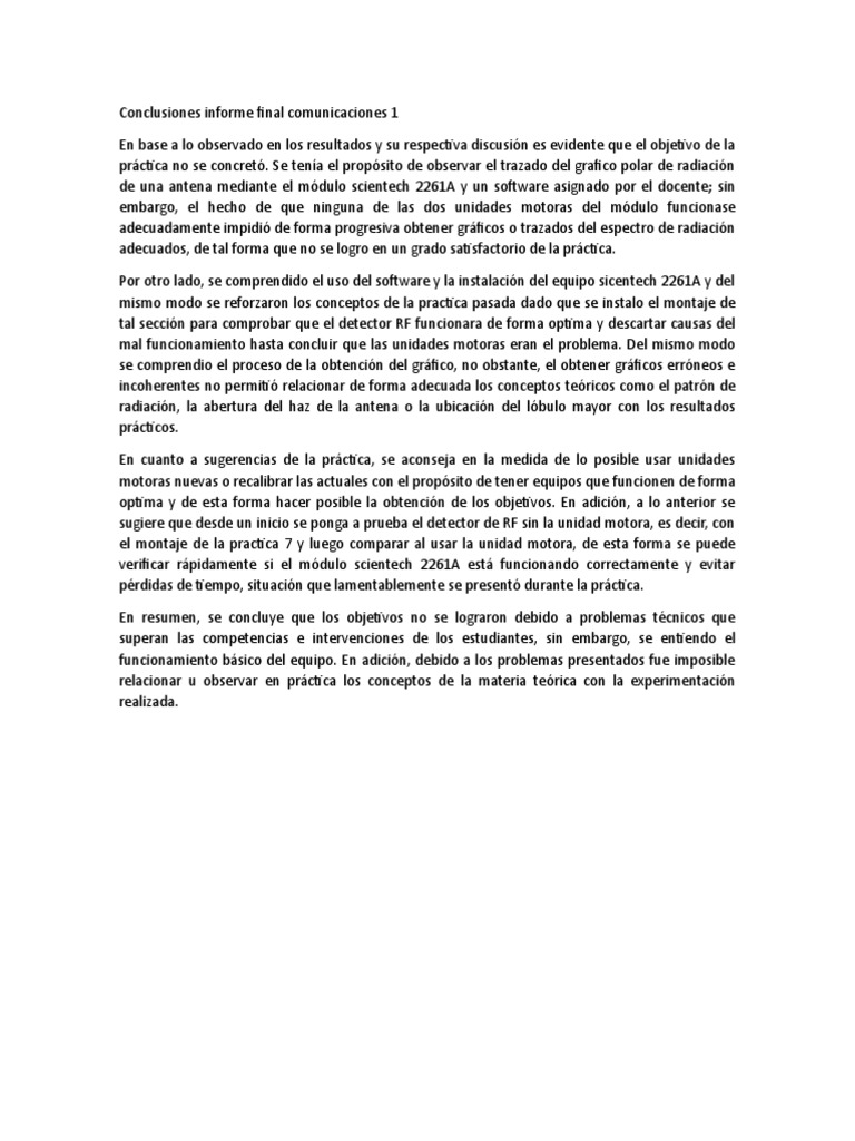 Conclusiones Informe Final Comunicaciones 1 | PDF
