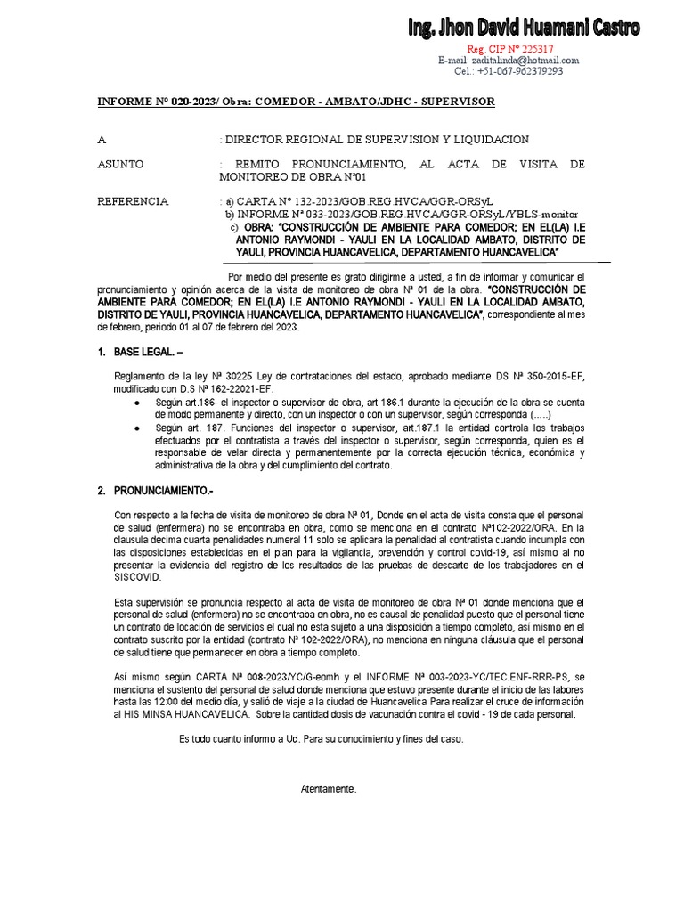 Informe Supervisión Comedor Ambato | PDF | Derecho