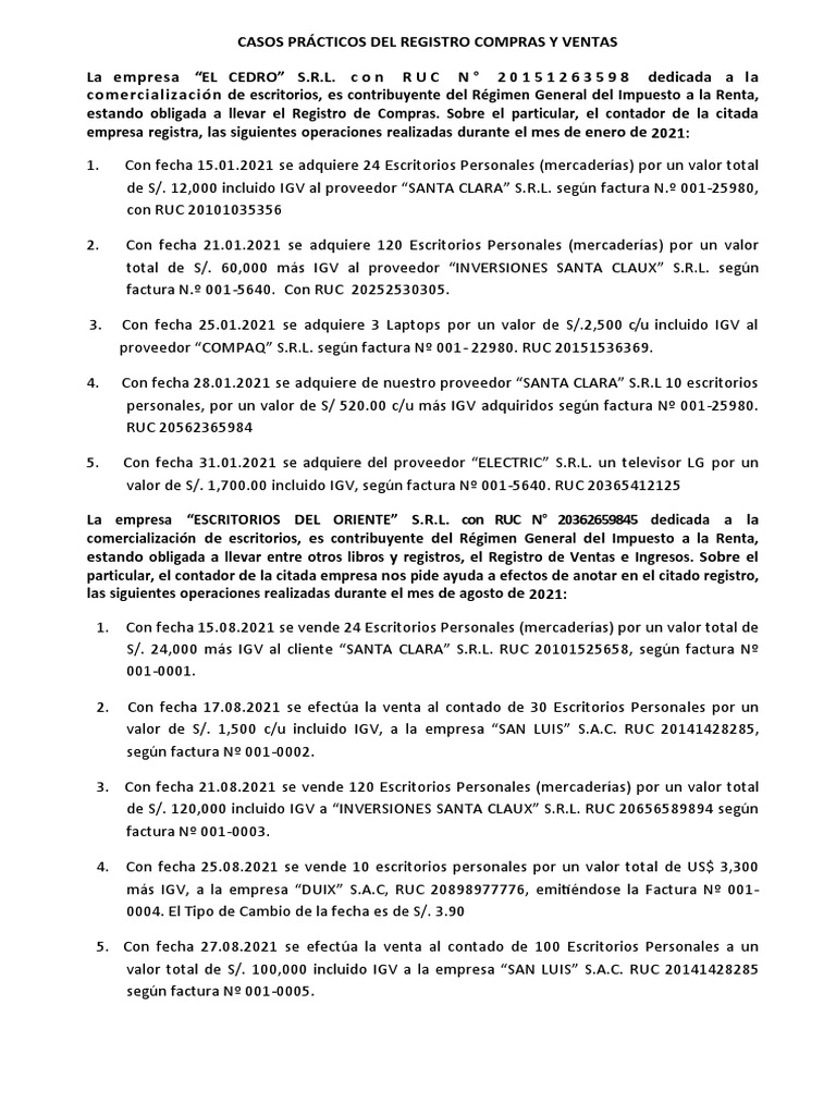 CASO PRACTICO DOCENTE - Registro de Compras y Ventas | PDF | Finanzas del gobierno | Impuestos