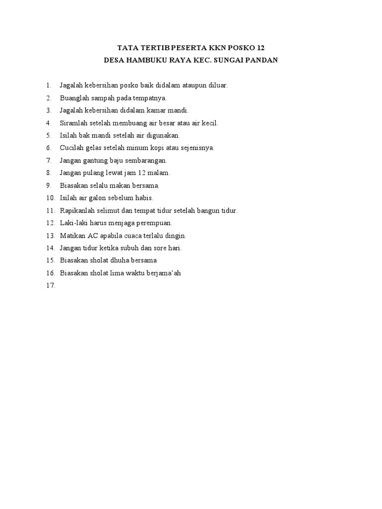 Tata Tertib Peserta KKN Posko 12 | PDF | Kesehatan Holistik