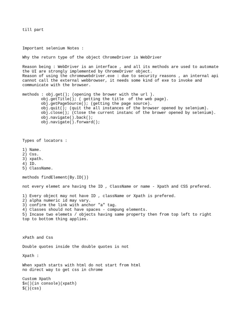Selenium Notes | PDF | Selenium (Software) | Systems Engineering Selenium Notes | PDF | Selenium (Software) | Systems Engineering