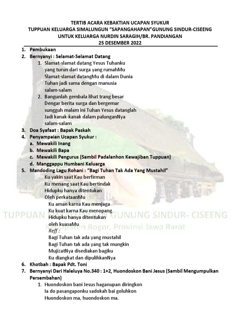 Tata Tertib Acara Syukuran Keluarga Nurdin Saragih | PDF