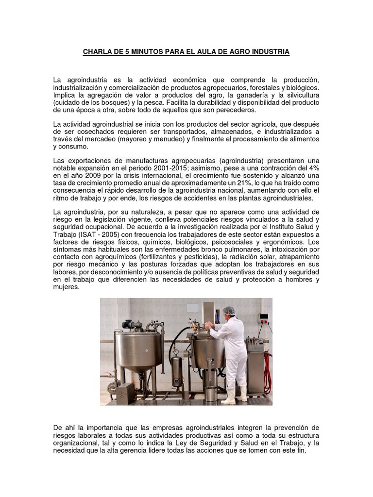 Charla de 5 Minutos para El Aula de Agro Industria | PDF