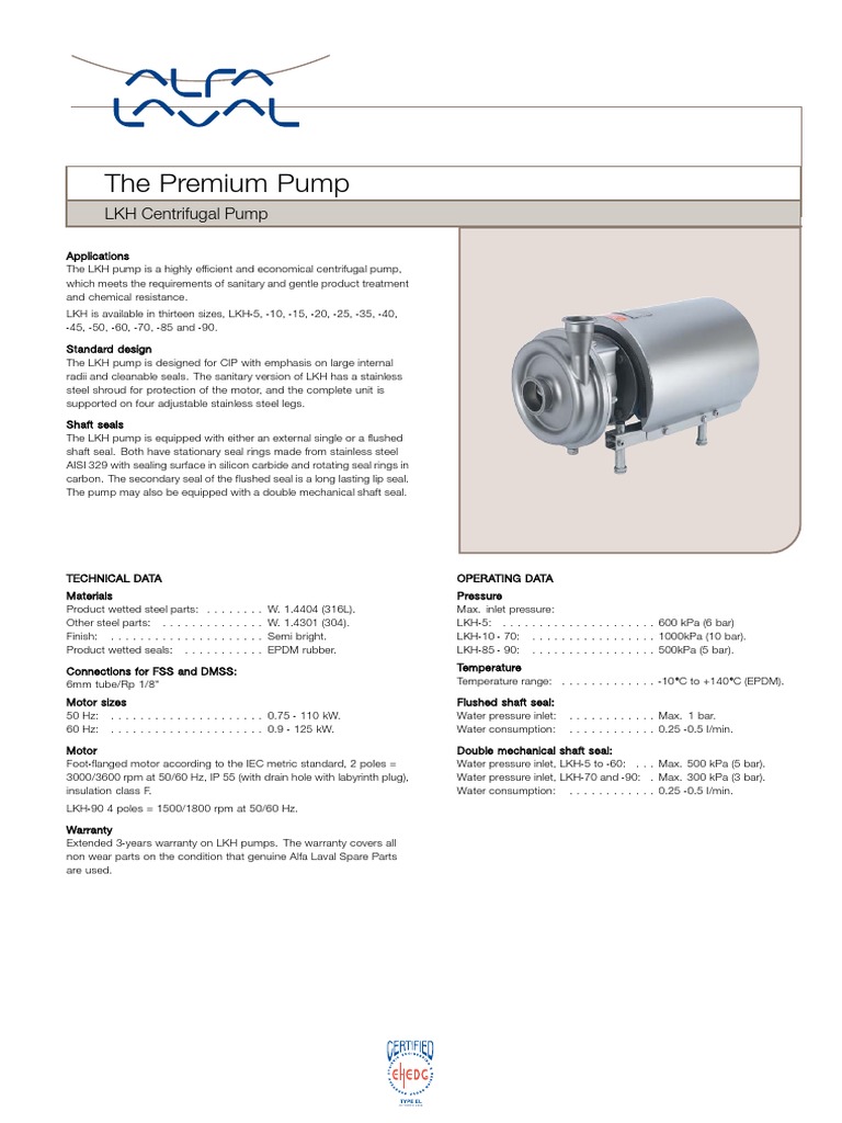 PD Sheet - LKH Centrifugal Pump - EN | PDF | Pump | Manufactured Goods