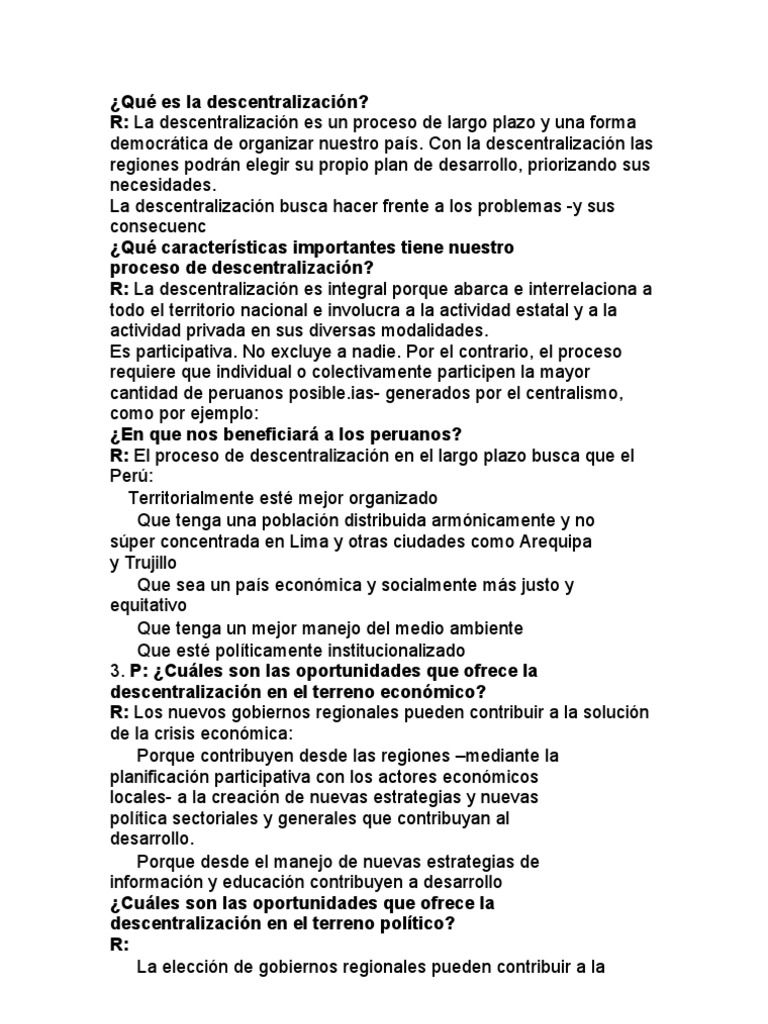 Qué Es La Descentralización Pdf Perú Gobierno