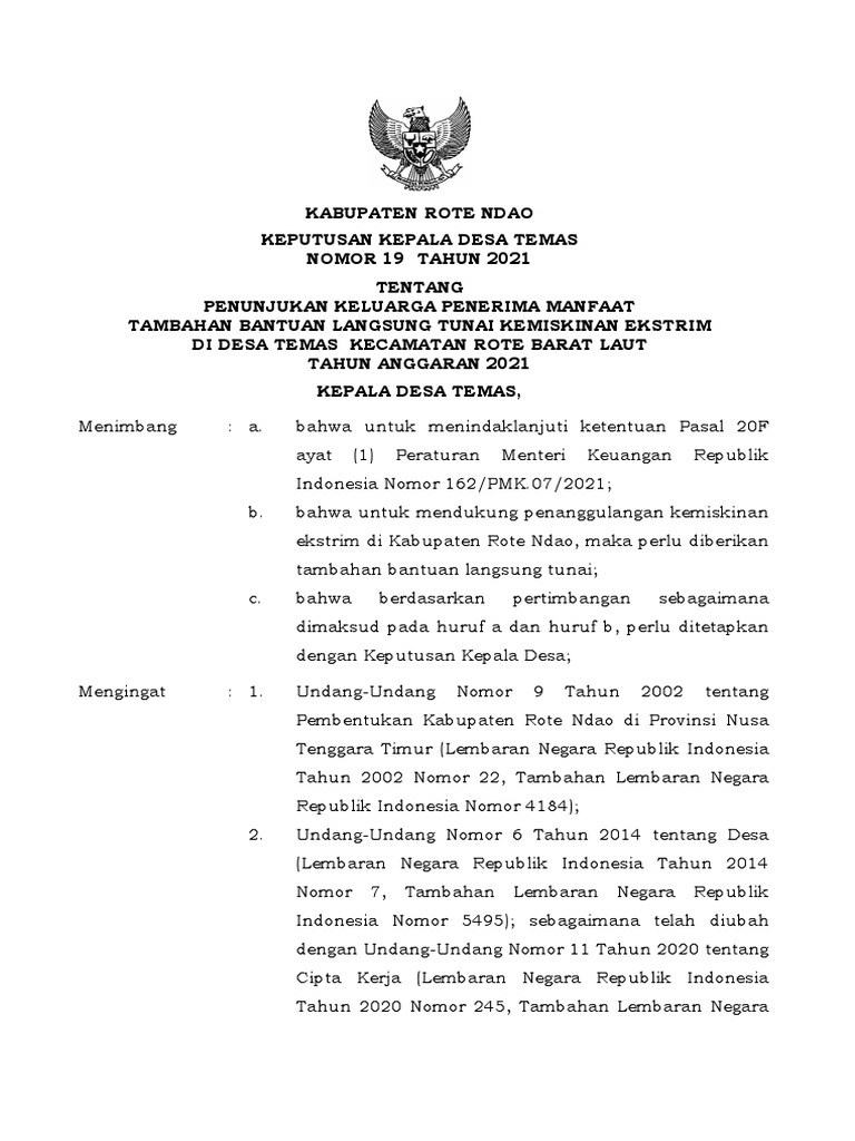 Contoh SK Tambahan BLT - Temas | PDF