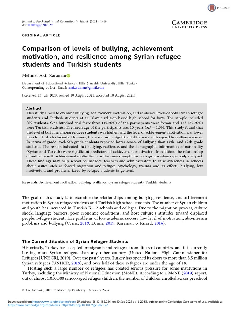 Bullying and Resilience in Refugee Students | PDF | Psychological ...