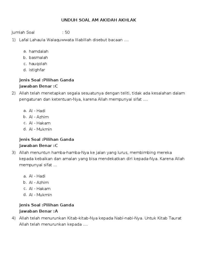 Lembar Soal AM AKIDAH AKHLAK | PDF