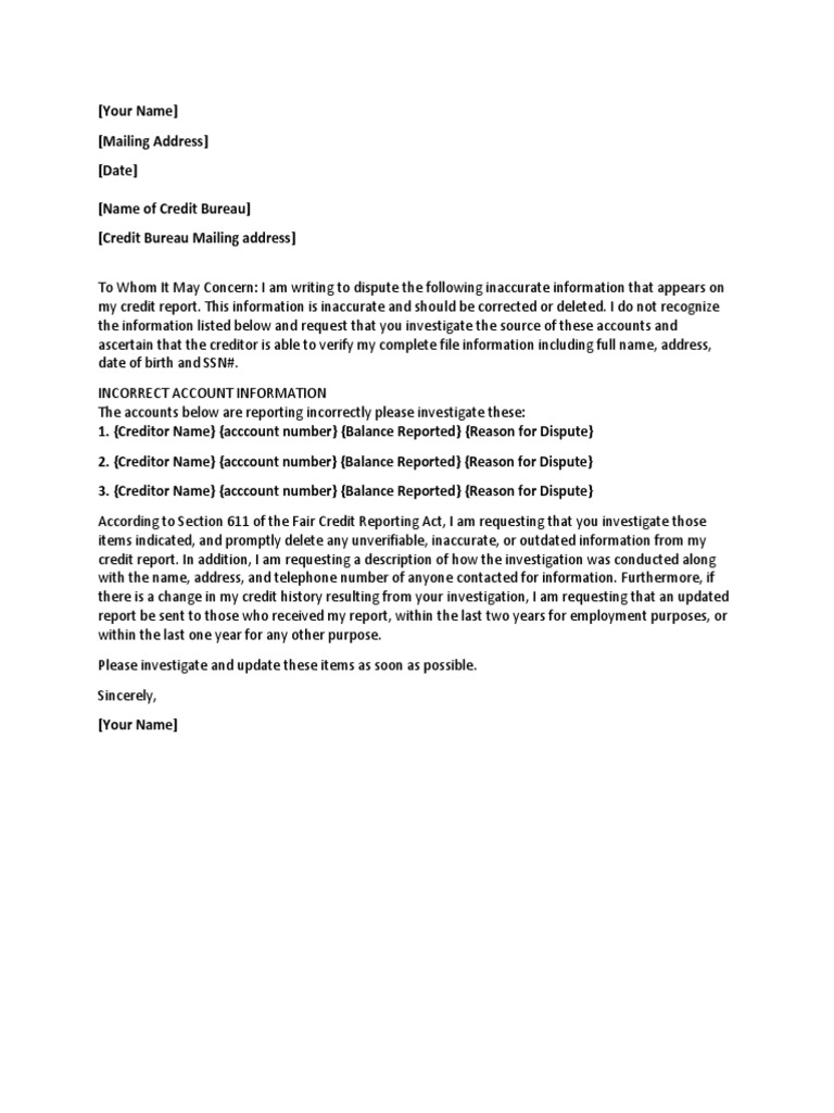 Credit Dispute Letter 1 TEMPLATE | PDF