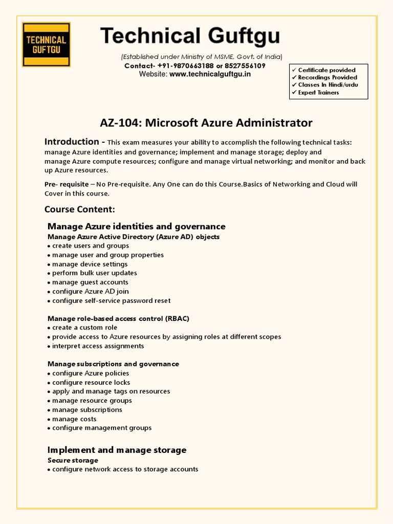 Az-104 Course Content | PDF