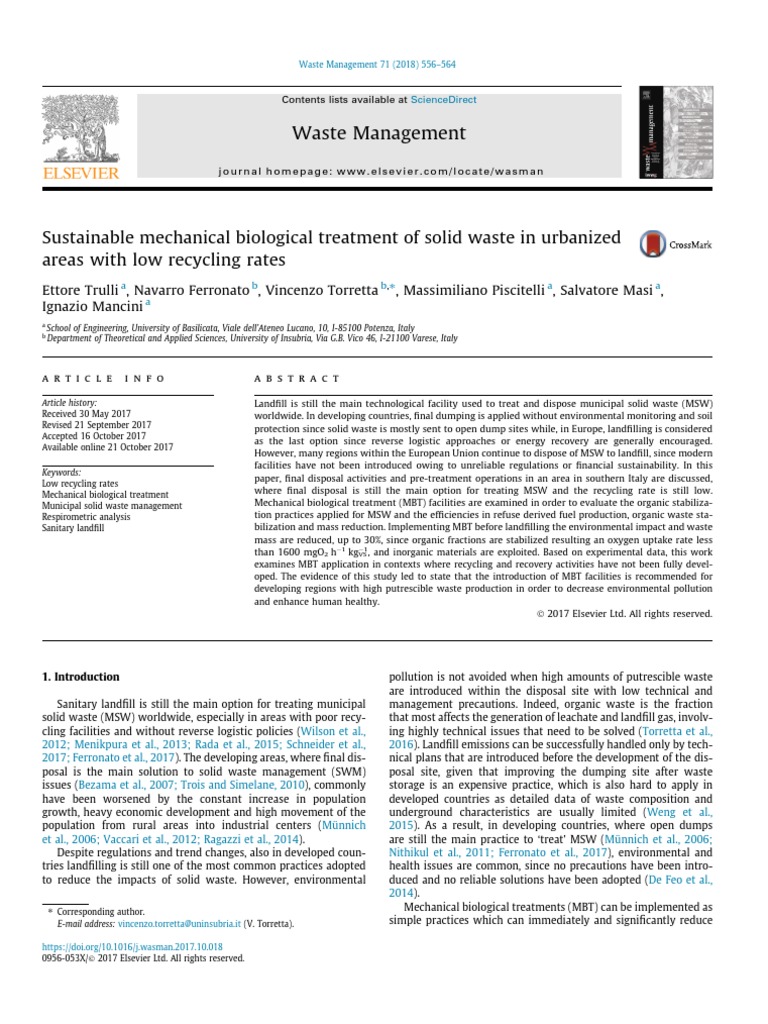 Sustainable Mechanical Biological Treatment of Solid Waste | PDF ...