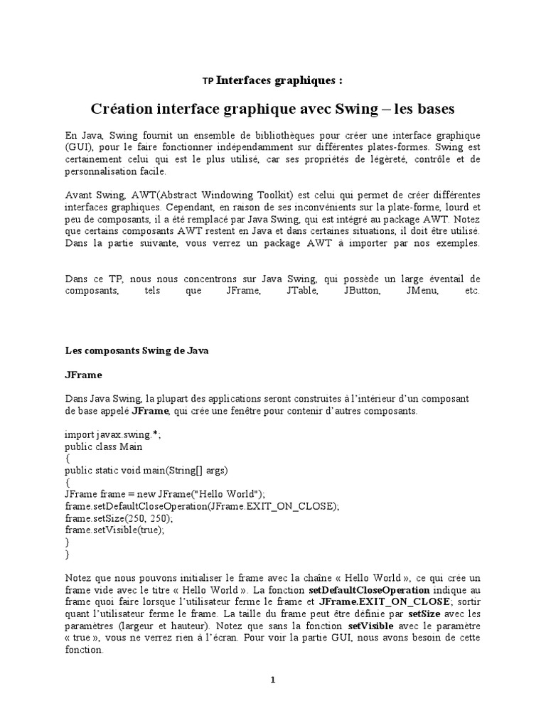 Interfaces Graphiques | PDF | Java (Langage de programmation) | Objet (informatique)