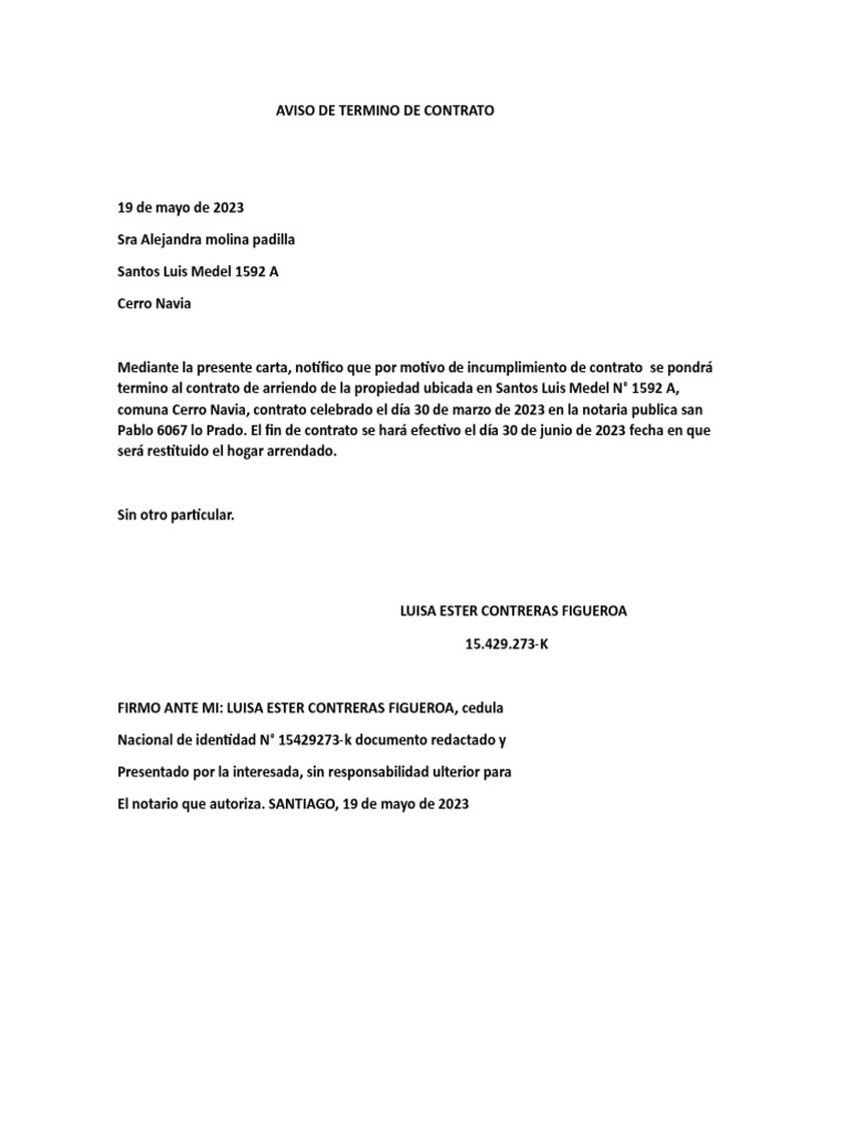 Aviso de Termino de Contrato 2 | PDF