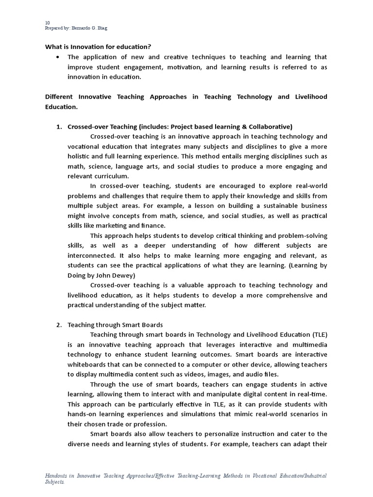 Innovative Teaching Approach in TLE | PDF | Simulation | Learning