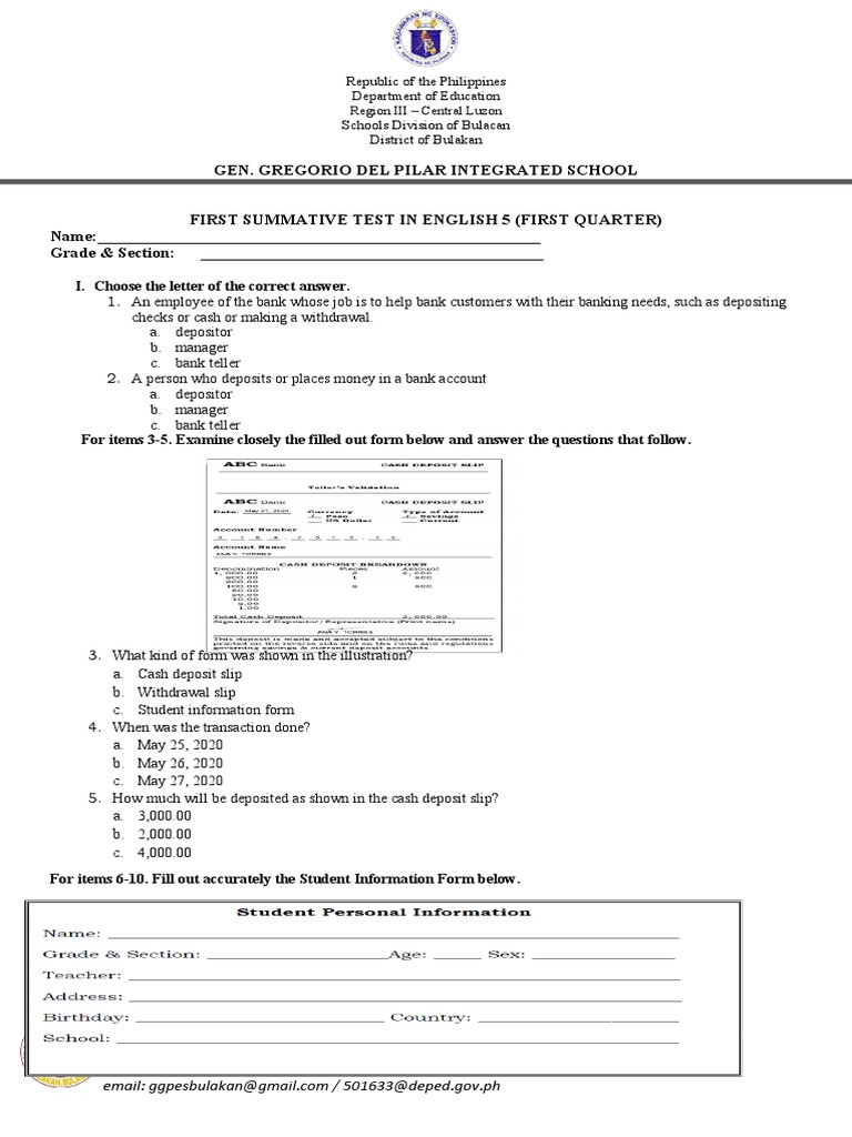 English 5 First Summative Test | PDF